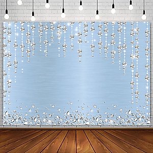 SENDY 7x5ft Light Blue Diamonds Party Backdrop for Photography Birthday Party Decorations Wedding Bridal Shower Engagement Ceremony Banner Glitter Shiny Diamonds Background Photo Booth Studio Props