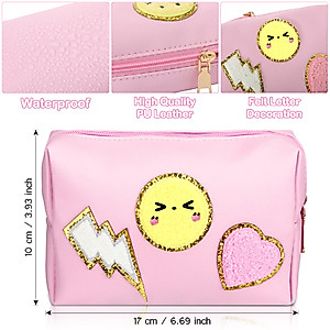 Fumete 3 Pcs Thank You Pink Gift Set Include 20 oz Preppy Stainless Steel Tumbler Preppy Notebook PU Leather Waterproof Makeup Cosmetic Bag Valentine‘s Day Graduation Back to School Gifts(Smile Face)