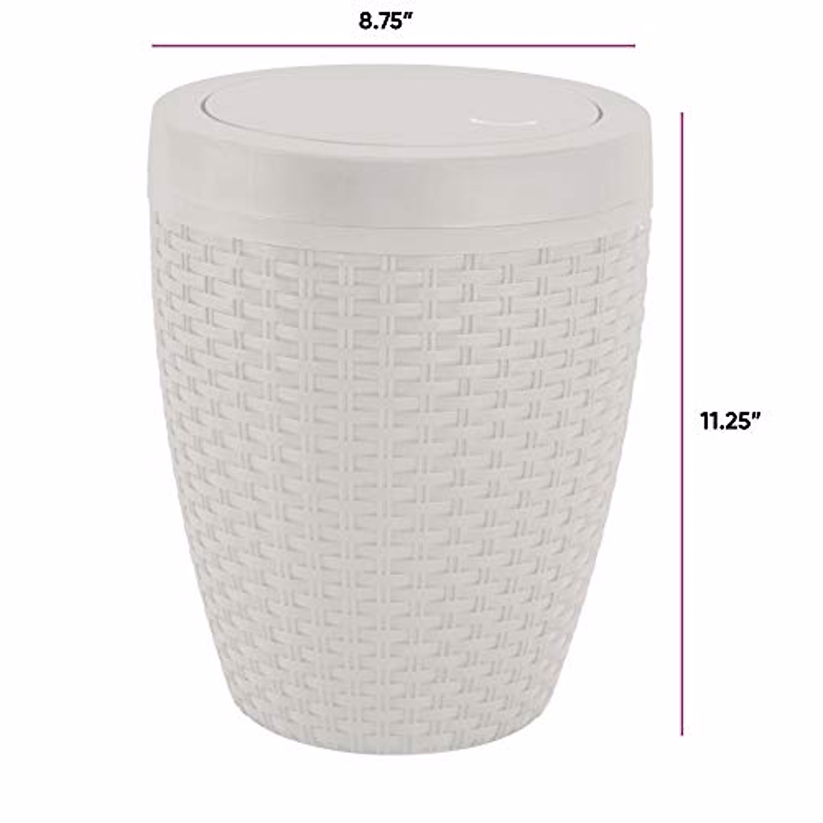 Superio Round Trash Can 6.5 Qt Ivory Bone - Small Trash Bin with Lid Beige Wicker Look, Concealed Bag