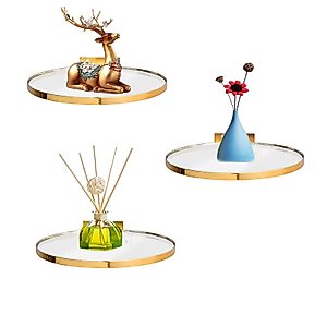 Cityelf Floating Shelves Wall Mounted Gold Wall Decor Iron Glass Hanging Shelf Home Decor Set of 3 Display Ledge Shelves for Living Room Bedroom Office-Gold-S