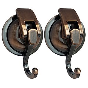 YSSILADI Suction Cup Hooks Heavy Duty Vacuum Suction Shower Hooks Glass Suction Cup Hooks Bathroom Robe Hooks Reusable, No Hole Punched, for Garland Decoration (2 Pack, Antique Brass)