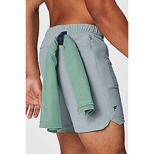 Fabletics Men's The One Short (Lined), Training, Swimming, Lightweight, Quick-Dry, Zip Pocket, Stretch Woven, 7" Inseam, L, Shadow Grey