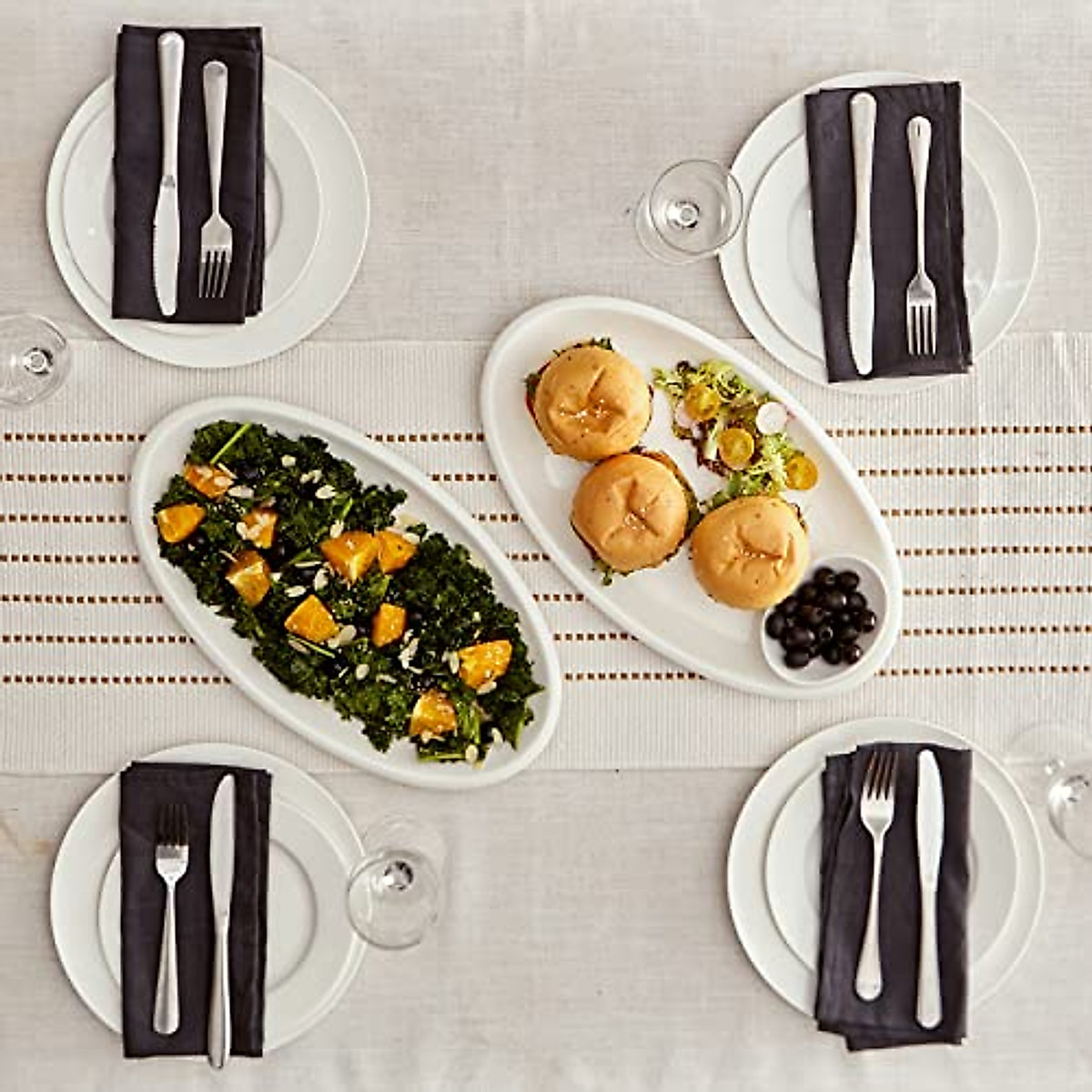 DOWAN 16" Serving Platters, White Serving Platters for Entertaining, Large Oval Porcelain Serving Tray Dinner Platters for Serving Food Appetizers Meat, Serving Dishes for Parties, Set of 2