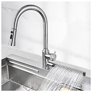 304 Stainless Steel High Arc Brushed Nickel Kitchen Faucet,Silicone Waterfall Outlet Kitchen Sink Faucets,Kitchen Faucet with Pull-Out Down Sprayer,with Deck Single Handle Sink Faucets