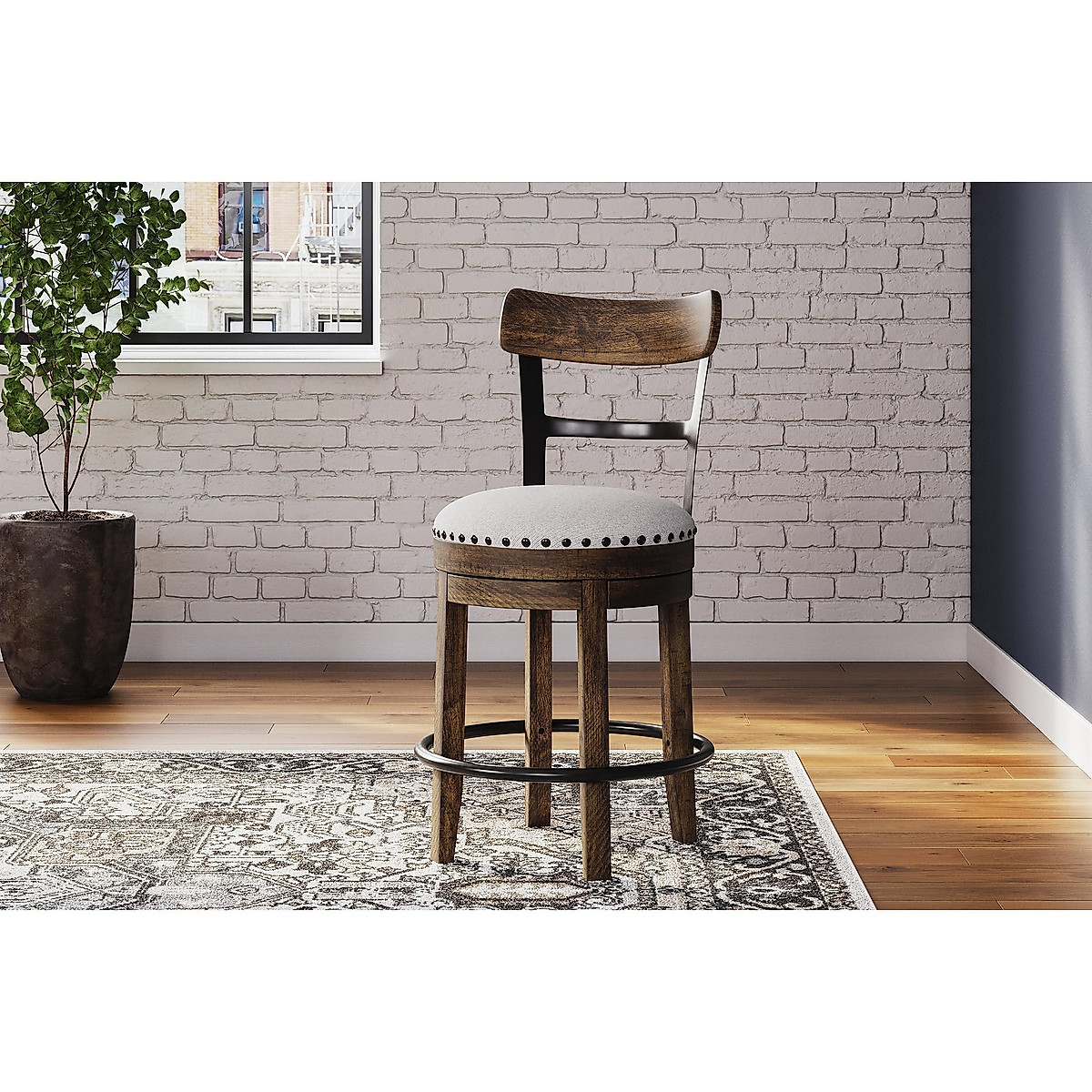 Signature Design by Ashley Valebeck Rustic Farmhouse 24.5” Counter Height Swivel Bar Stool, Brown