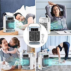 Portable Air Conditioners,Portable ac with 3 Speeds, Air Conditioner Portable for Room with Ultrasonic Mist Maker & Blue Light, Desk Fan with 500ML Tank for Home Office Camping