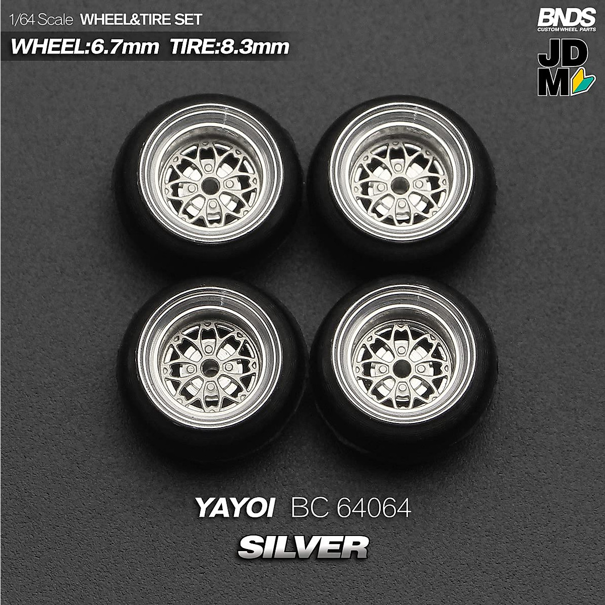 BNDS 1/64 Scale Mini Alloy Wheels Tires with Axles Assembly Detail Up Kits for Professional Modified Diecast Model Vehicle Kit (BC64064)