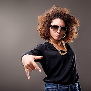 Yewong Women Hip Hop Costume Kit Old School DJ Sunglasses Gold Plated Chunky Rope Chain Bamboo Hoop Earrings 80s/90s Punk Hip Hop Rapper Style Accessories Set for Women Girls