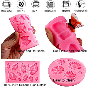 Silicone Mold Flower 8pcs Chocolate Fondant Polymer Clay Candy Gummy Mold,Rose Leaf Butterfly Bee Honey Shaped Silicone Molds for DIY Cake Cupcake Decor Craft