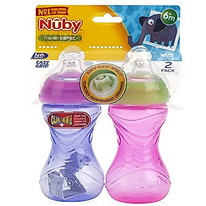 Nuby 2-Pack No-Spill Easy Grip Clik-It Cups, 10 Ounce, Colors May Vary