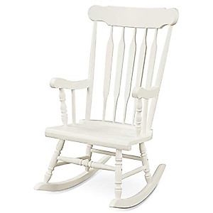 Giantex Rocking Chair Solid Wooden Frame Outdoor & Indoor Rocker for Garden, Patio, Balcony, Backyard Porch Rocker (1, White)