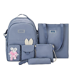 Cute Kawaii Aesthetic High School Students Lightweight Versatile Backpack Large Capacity Kindergarten Backpack (Blue,Just Backpack)
