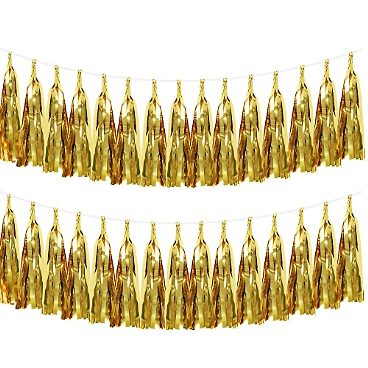 TONIFUL 30Pcs Shiny Gold Foil Tassels Garland Paper Fringe Banner DIY Metallic Foil Hanging Garland Kit Decorations for Birthday Bridal Shower Christmas Party Table Wall Backdrop Party Supplies