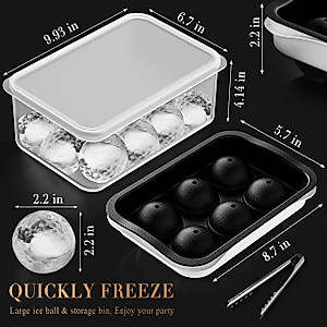 Whiskey Ice Ball Maker with Lid and Bin, Round Ice Cube Trays for Freezer, Large Sphere Whiskey Ice Cube Tray,Circle Ice Cube Tray for Cocktail Bourbon Brandy Scotch