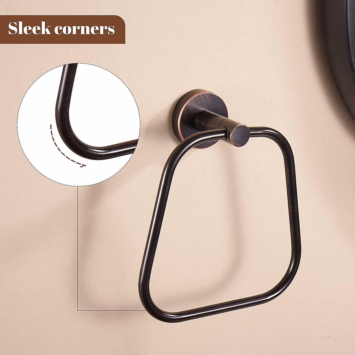 Bronze Hand Towel Holder, Bathroom Towel Ring Oil Rubbed, Bath Hand Towel Hangers Wall Mounted Farmhouse Rustic ORB Stainless Steel Trapezoid