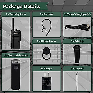 Retevis RB37 New Version,Bluetooth Two Way Radio,Walkie Talkies for Adults,Wireless Earpiece,2000 mAh,VOX,Type-C,for Retail Pet Hospital (2 Pack)