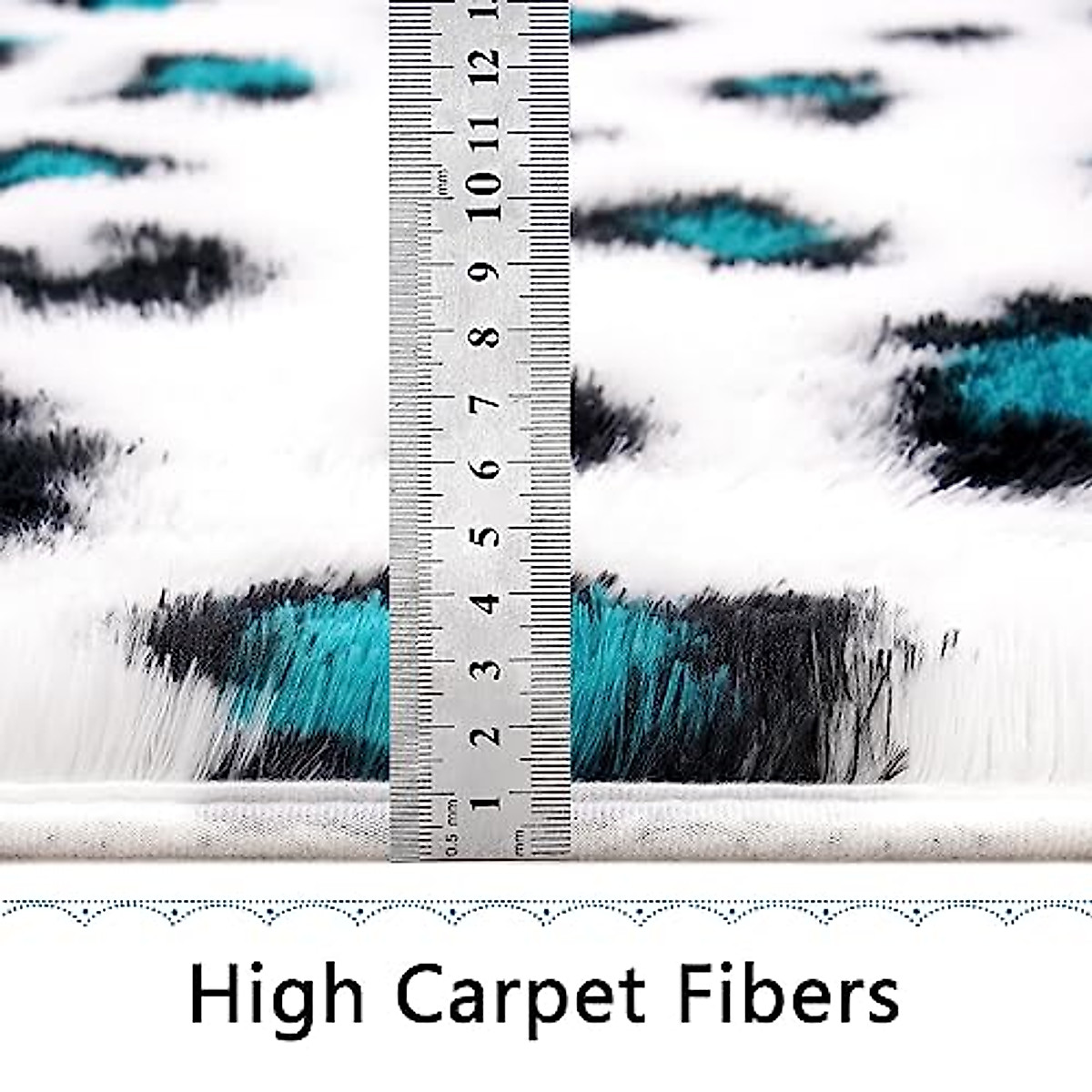 Amearea Fluffy Area Rug, Modern Shag Leopard Print Rugs Home Decor for Bedroom, Soft Comfy Faux Fur Cheetah Rugs for Teen Girls, Living Room, Plush Cheetah Print 70s Decor, Blue and White 3x5 Feet