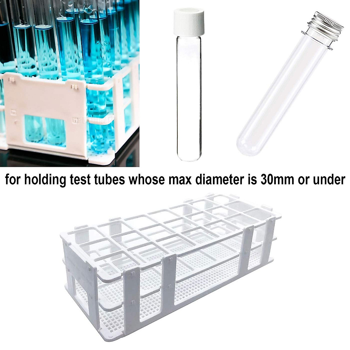 Luckkyme Plastic Test Tube Rack 2 Pack 21 Holes Lab Test Tube Rack Holder for 30mm and Below The Test Tubes, Detachable, 21 Holes