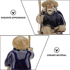 Yardwe 1pc Fisherman Ornament Pagoda Statue Small Human Garden Statue Figurine Fish Tank Fisherman Aew Action Figures Crafts for Boys Aquarium Adornments Ceramic Pagoda Elder Glass