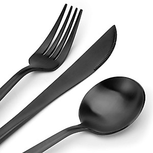 Matte Black Silverware Set, sharecook 20-Piece Stainless Steel Satin Finish Flatware Set Service for 4, Kitchen Utensil Set, Tableware Cutlery Set for Home and Restaurant