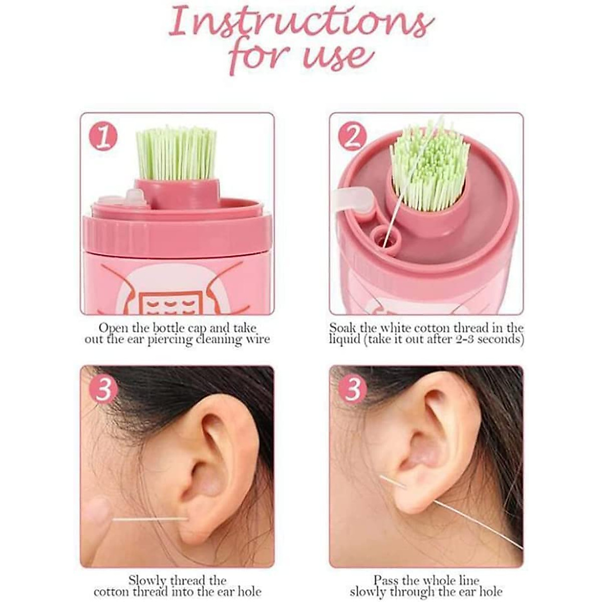 Ujicde 240Pcs Ear Piercing Cleaning Line, Disposable Piercing Aftercare Piercing Cleaning Line, Ear Hole Floss Earrings Hole Care Odor Removal Cleaner Tool for Girls, Women, Men (Color : Pink)