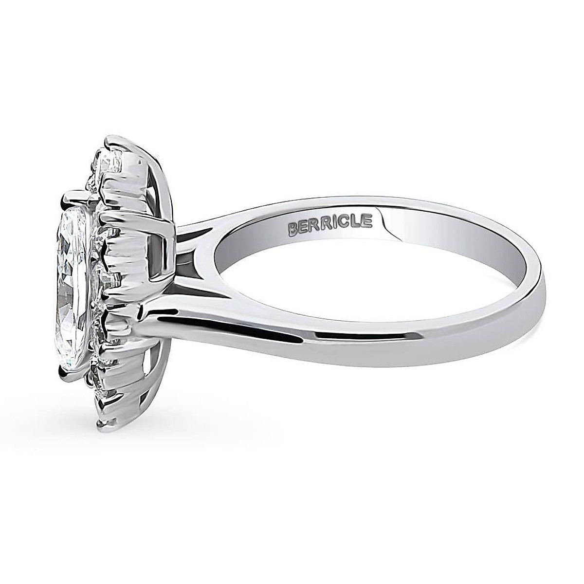 BERRICLE Sterling Silver Navette Wedding Engagement Rings Cubic Zirconia CZ Statement Halo Cocktail Ring for Women, Rhodium Plated Size 7