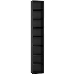 FOTOSOK 8-Tier Media Tower Rack, 11.6 X 9.3 X 70.9 Inches CD DVD Slim Storage Cabinet with Adjustable Shelves, Tall Narrow Bookcase Display Bookshelf for Home Office, Black