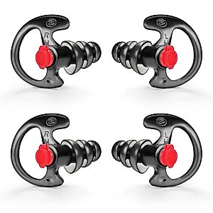 Zeadio Noise Filtered Silicone Earplug, Comfortable Molded Hearing Protection Earpiece, Noise Defender Triple Flanged Earbud for Shooting, Concert, Two-Way Radio Audio Coil Tube - Black,Medium, 2 Pair