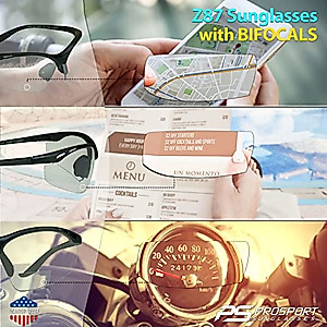 proSPORT Bifocal Safety Glasses Reader Z87 +2.00 Wrap-Around Work Motorcycle Shooting Nigt Indoor Outdoor