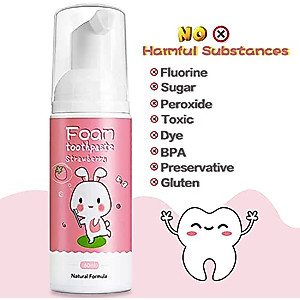 KONLEMEI Foam Toothpaste Kids, Natural Formula Edible Strawberry Flavor,120ml, 2Packs