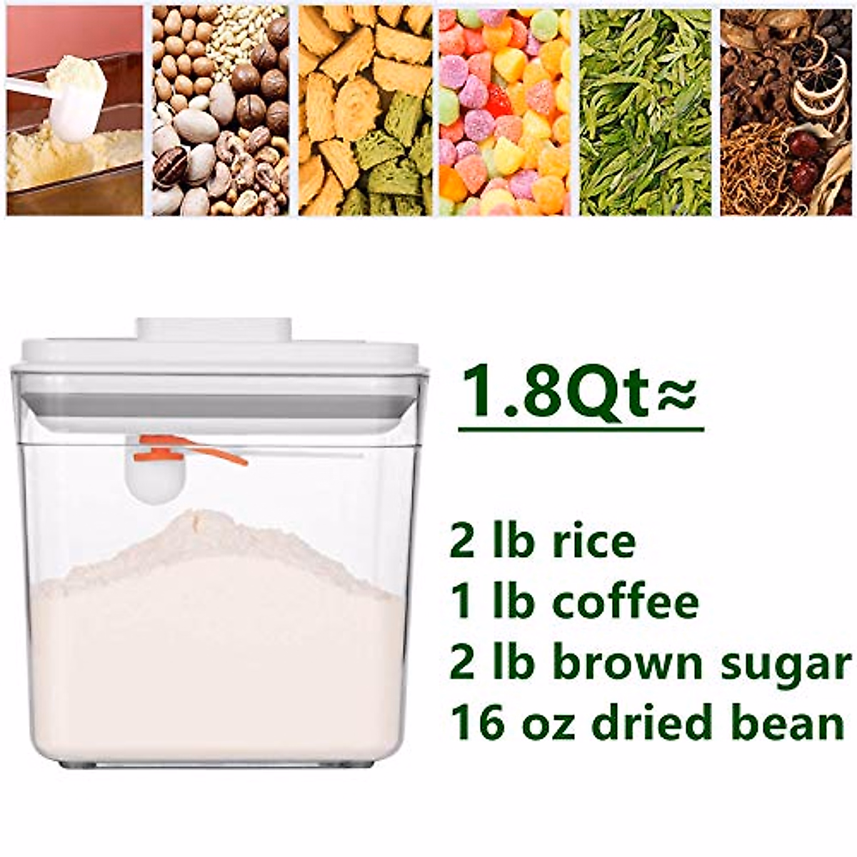 Yopay 1.8 Qt POP Container, Airtight Food Storage with Push Button, Rectangle Clear Plastic PBA Free for Coffee, Sugar, Flour, Baking Supplies, Pantry Organization
