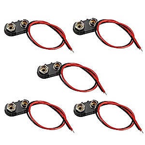 uxcell 5pcs DC 9V Battery Clip I-Type Buckle Connector Plastic Shell Lead Wire 15cm Long