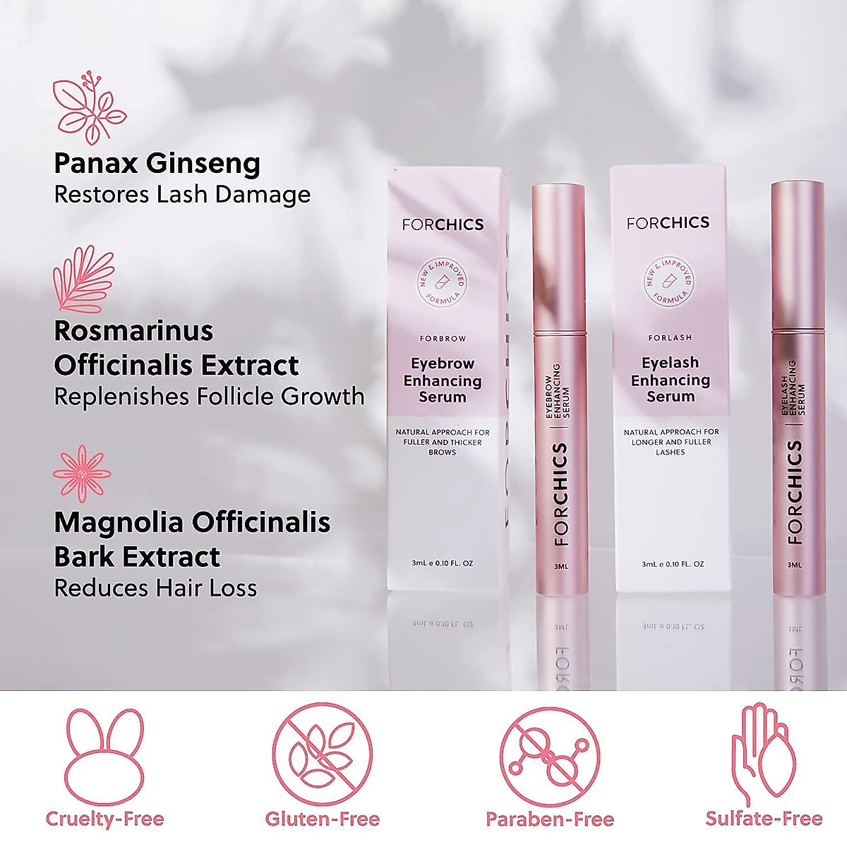 ForChics ForLash Eyelash Growth Serum Bundle with ForBrow Eyebrow Growth Serum - Fuller, Thicker, and Longer Eyelashes & Eyebrows | Organic & Natural | Vegan & Cruelty-Free Formula - [0.10 fl. oz/3ml]