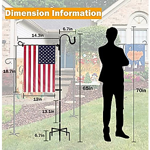 Garden Flag Stand, Adjustable Heavy Duty Flag Pole Holder with American Flag, 65inch Shepherds Hook for Hanging Flag, Bird Feeder, Solar Lights, Plant Hanger etc, Outdoor Garden Yard Flag Pole Kit