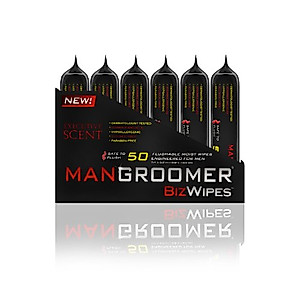MANGROOMER Biz Wipes Flushable Moist Personal Wipes Engineered for Men, Executive Scent, 50 Wipes (Pack of 6), 300 Count