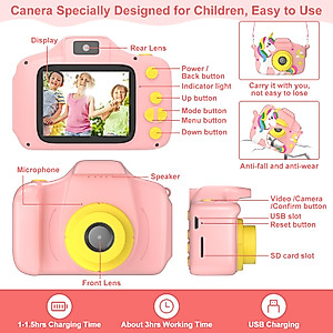SELPONT Toys for Girls Ages 3-8+, Upgrade Kids Selfie 1080P Digital Video Camera for Toddler with Cartoon Silicone Cover, Christmas Birthday Gifts for Girls, Portable Camera with 32GB SD Card-Pink