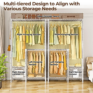 HYSEYY Clothes Rack Heavy Duty Clothing Rack Loads 450LBS, Portable Garment Rack Wadrobe Closet, Garment Rack for Hanging Clothes, Heavy Duty Clothes Rack with Shelves, White