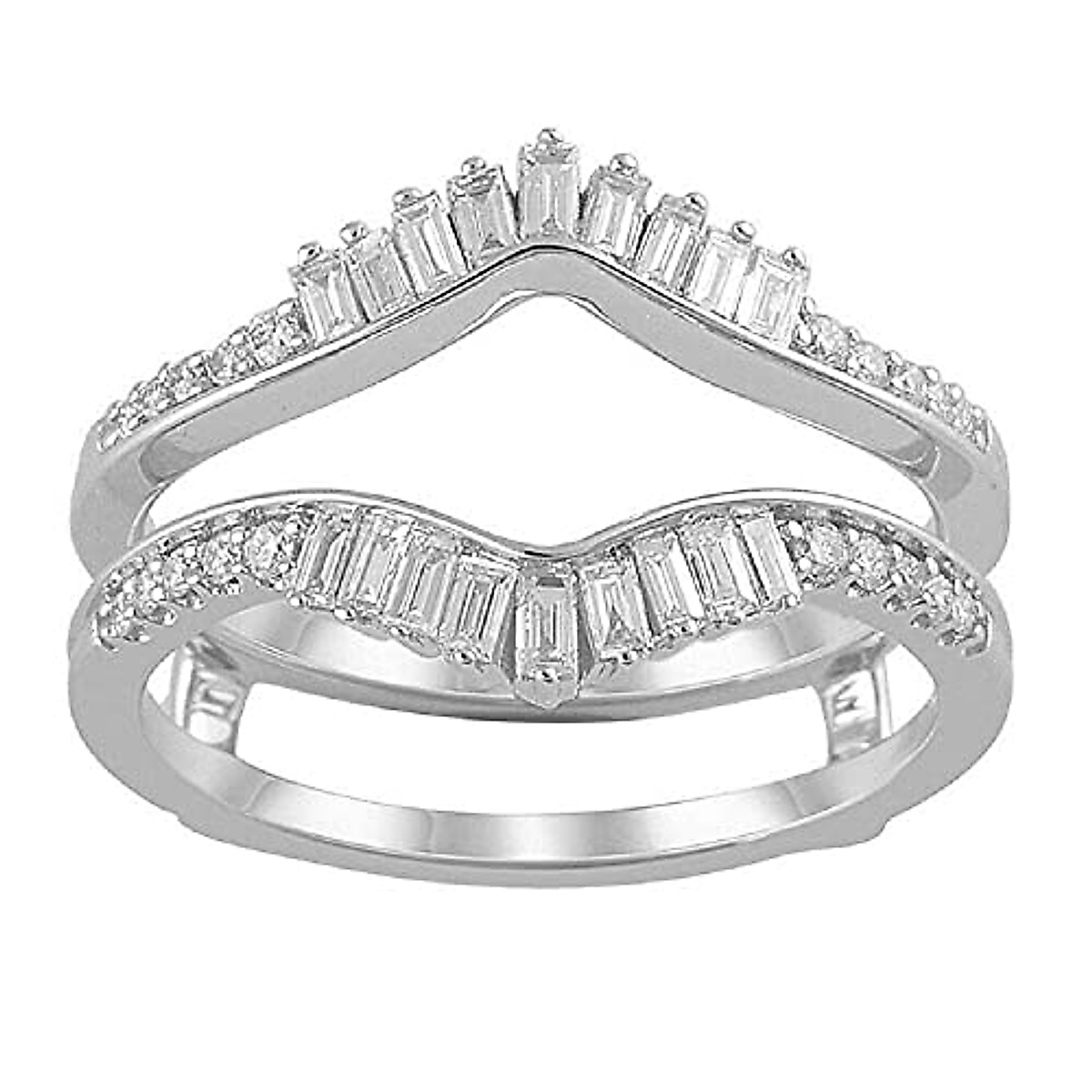 V Touch Baguette Cut D/VVS1 Diamond Curved Enhancer Engagement Wedding Band Ring Guard For Womens 925 Sterling Silver 14K White Gold Plated
