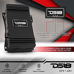 DS18 GFX-1.4K1 Car Audio Amplifier 1-Channel Class D Full-Range Monoblock 1400 Watts Rms 1-Ohm - Compact Design Easy Installation - Powerful Amp for Vehicle Sound Systems