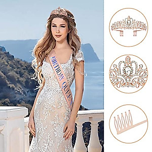 Birthday Crown, Tiaras for Women, Birthday Sash for Women, Birthday Candles, Cake Toppers, Birthday Decorations for Women, Birthday Gifts for Women, Rose Gold Party Decorations