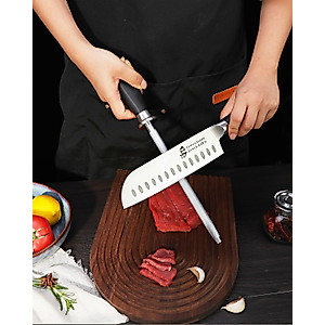 TUO Knife Sharpening Kit Honing Steel 8 Inch Knife Sharpeners,Kitchen Knives Sharpener Steel Honing Rod, German X50CrMoV15 Steel with Full Tang Pakkawood Handle, BLACK HAWK SERIES