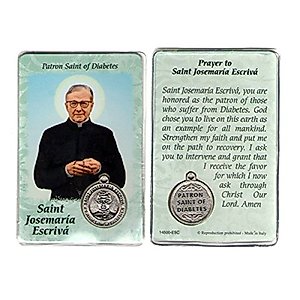 Saint St St. Josemaria Escriva Prayer Card Holy Card Cards Patronage Patron Diabetes with Medal