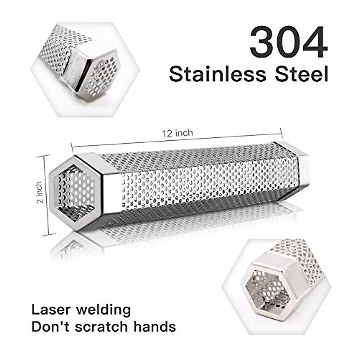 12" Pellet Smoker Tube for Cold or Hot Smoking, 2 pack Steel BBQ Wood Pellet Tube Smoker Generator Smokers Fit Electric Gas Charcoal Grill, Food tong…