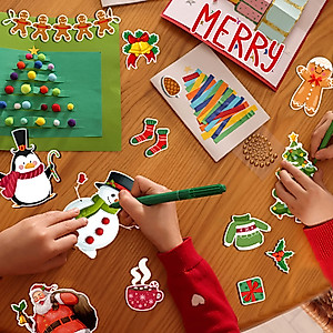 48PCS Merry Christmas Cut-Outs Christmas Theme Penguin Snowman Sleigh Santa Claus Gingerbread Cutouts with Glue Point Dots for Winter Holiday Classroom School Bulletin Board Christmas Party Decoration