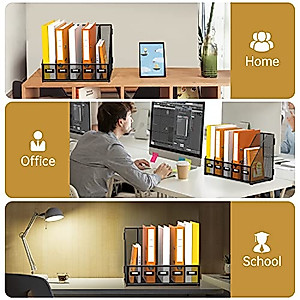 DALTACK Desk Organizers Magazine Binder Folder Holder with 5 Vertical Compartments File Organizer for Office Home School Organization, Metal Mesh, Black
