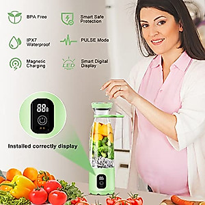 Portable Blender for Shakes and Smoothies, 300W Personal Size Blender for Crushes Ice Cubes, Frozen Fruit, Nuts. USB Mini Pulse Blender(6 Blades) with 20oz BPA Free Removable Sports Bottle for Home, Travel, Office, SIQDAK Blender Bravo Green