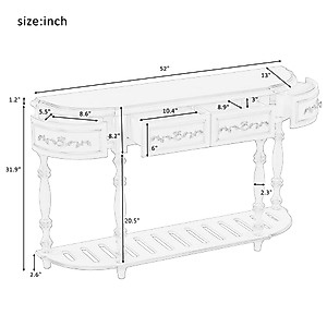 P PURLOVE Retro Circular Curved Console Table Sofa Table Entryway Table with 4 Drawers and Bottom Shelf for Entryway Hallway Ancent Style Sideboard Table with Storage