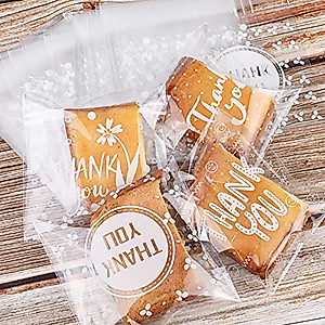 Konsait 100Count Thank You Cookie Candy Treat Bags Self-Adhesive Sweets Biscuit Dessert Bags Plastic Bags Packaging Thank You Cellophane Gift Goody Bags for Bithday Summer Party Favors Supplies