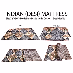 COLLECT PRESENT Soft Foldable Cotton Mattress and Cotton Gadda | Easy to Store 72X36 Inches Portable Bedding Option Made with Handcrafted Cotton and Assorted Traditional Designs