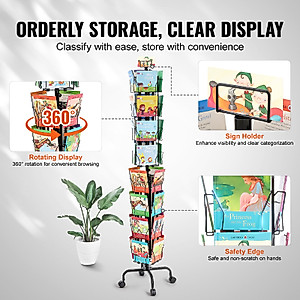 VEVOR Greeting Cards Display Rack, 32 Pockets Rotating Postcard Brochure Display Stand, 360° Spinning Card Display Rack with Sign Holder & 4 Wheels (2 Lockable) for Exhibitions Office Trade Show